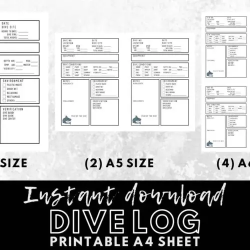 Scuba Dive Log (Black) In Printable A4, A5, A6 Sizes- INSTANT DOWNLOAD ...